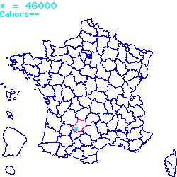 localisation du code postal 46000 Cahors sur la carte de France